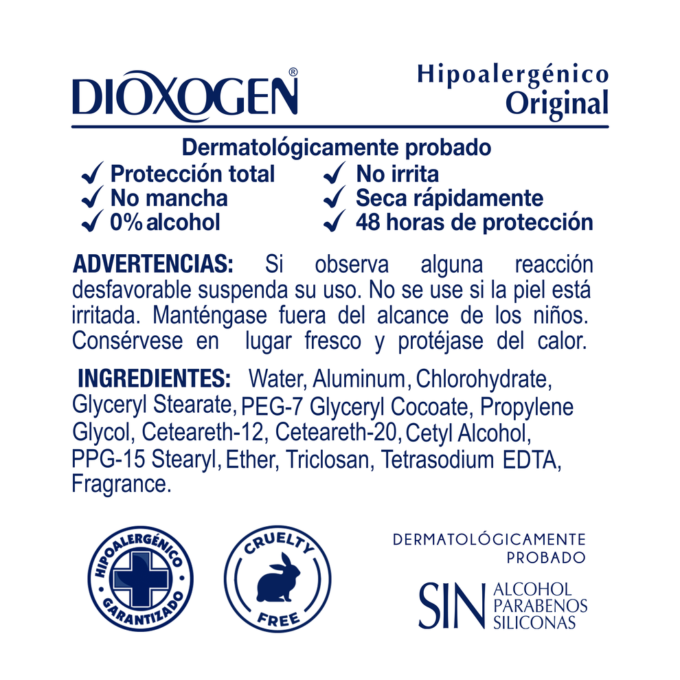Dioxogen Desodorante Antitranspirante Roll On Original | Hipoalergénico ...